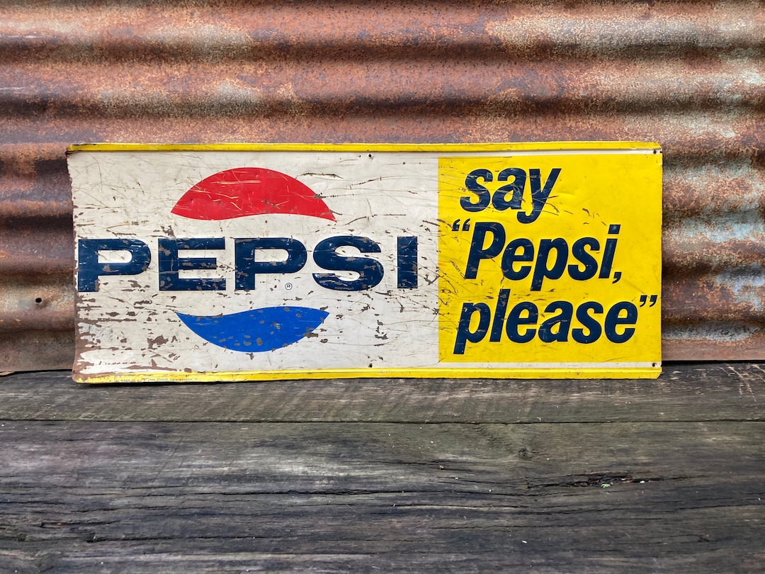 Vintage PEPSI Sign Metal 1960s Stout Sign Distressed Rusted Red Yellow ...
