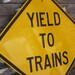 Vintage YIELD TO TRAINS Large Heavy Metal Sign Black & Yellow ...