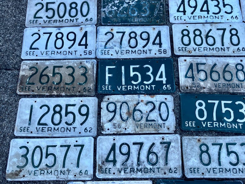 Choice of Vermont License Plate 1964, 1950, 1960, 1958, 1953, 1952 ...