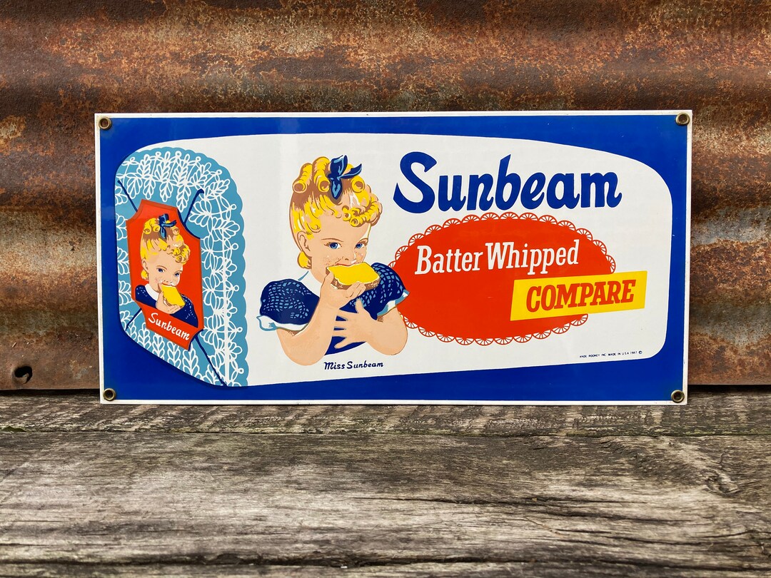 Vintage Sunbeam Bread Porcelain Sign Porcelain Enamel Over Metal ...