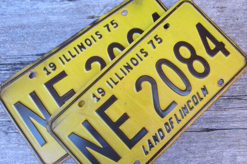 Matched Set Vintage Metal License Plates 1975 Black & Yellow | Etsy