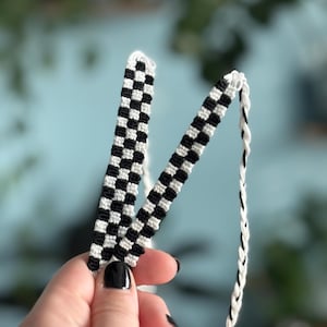 Black White Checkerboard Cotton Bracelet, Skater Boho Jewelry - Etsy