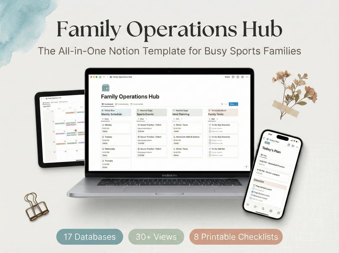 Sports Family Notion Planner Template | Kids Schedule, Meal Plan, Chore ...