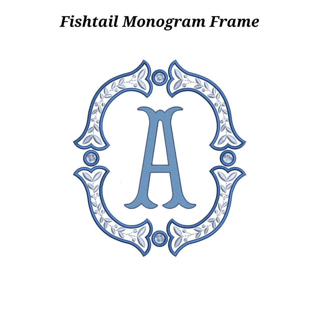 Fishtail Applique Chinoiserie Monogram Frame Embroidery Design ...