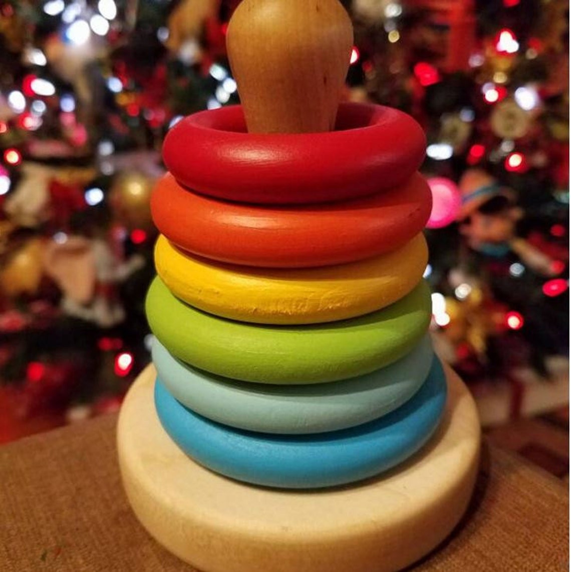 Personalized Wooden Toy Stacking Rings Eco Friendly | Etsy
