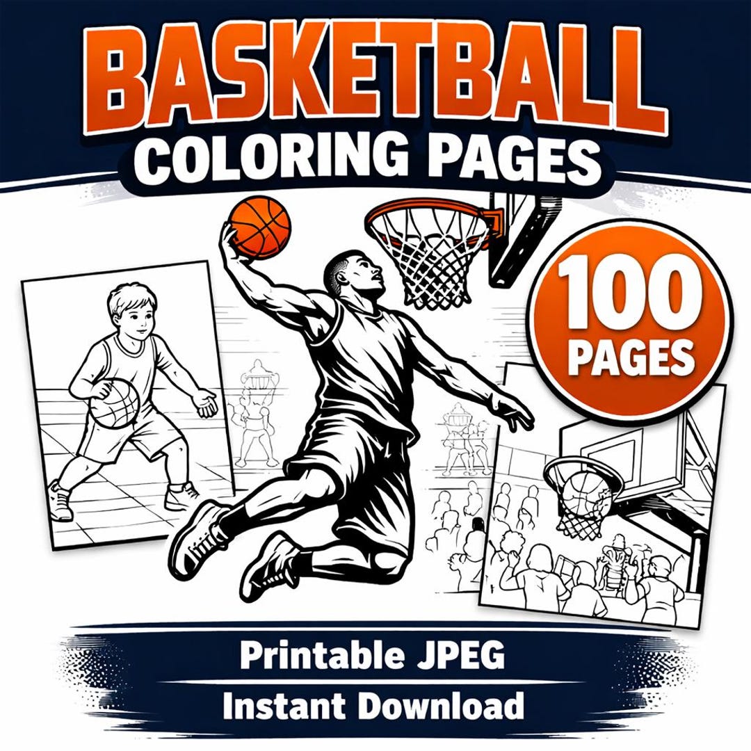 Basketball Coloring Pages 100 Sports Printable JPEG Digital Download ...