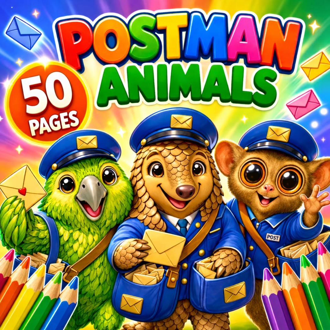Postman Animals Coloring, 50 Printable JPEG, Animal Mail Carrier ...