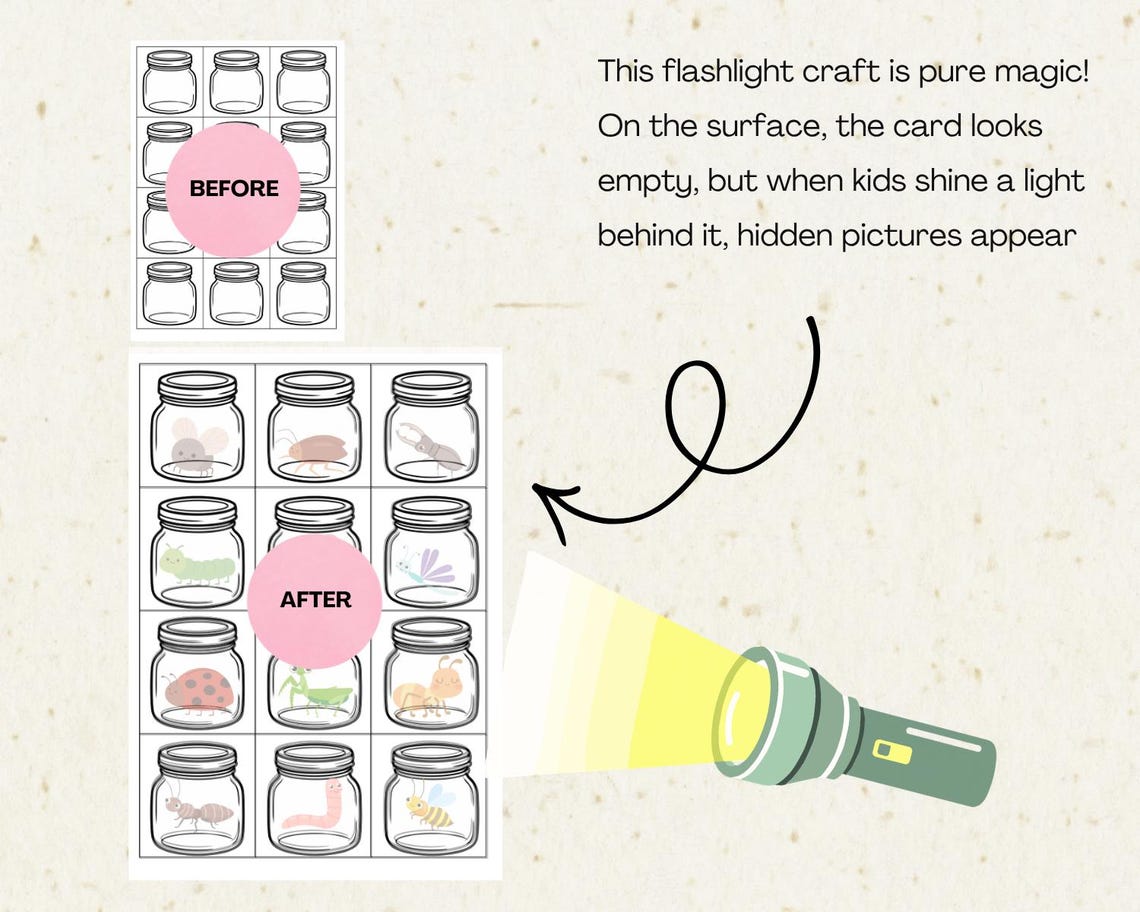 Magical Hidden Insect Reveal Printable Game, Flashlight Game Fun Kids ...