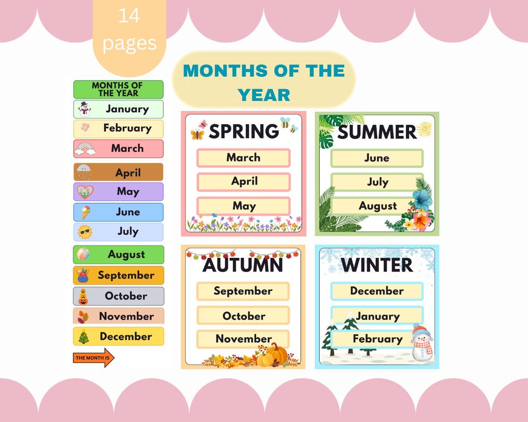 Months and Seasons Learning Printable (digital Download) School Months ...