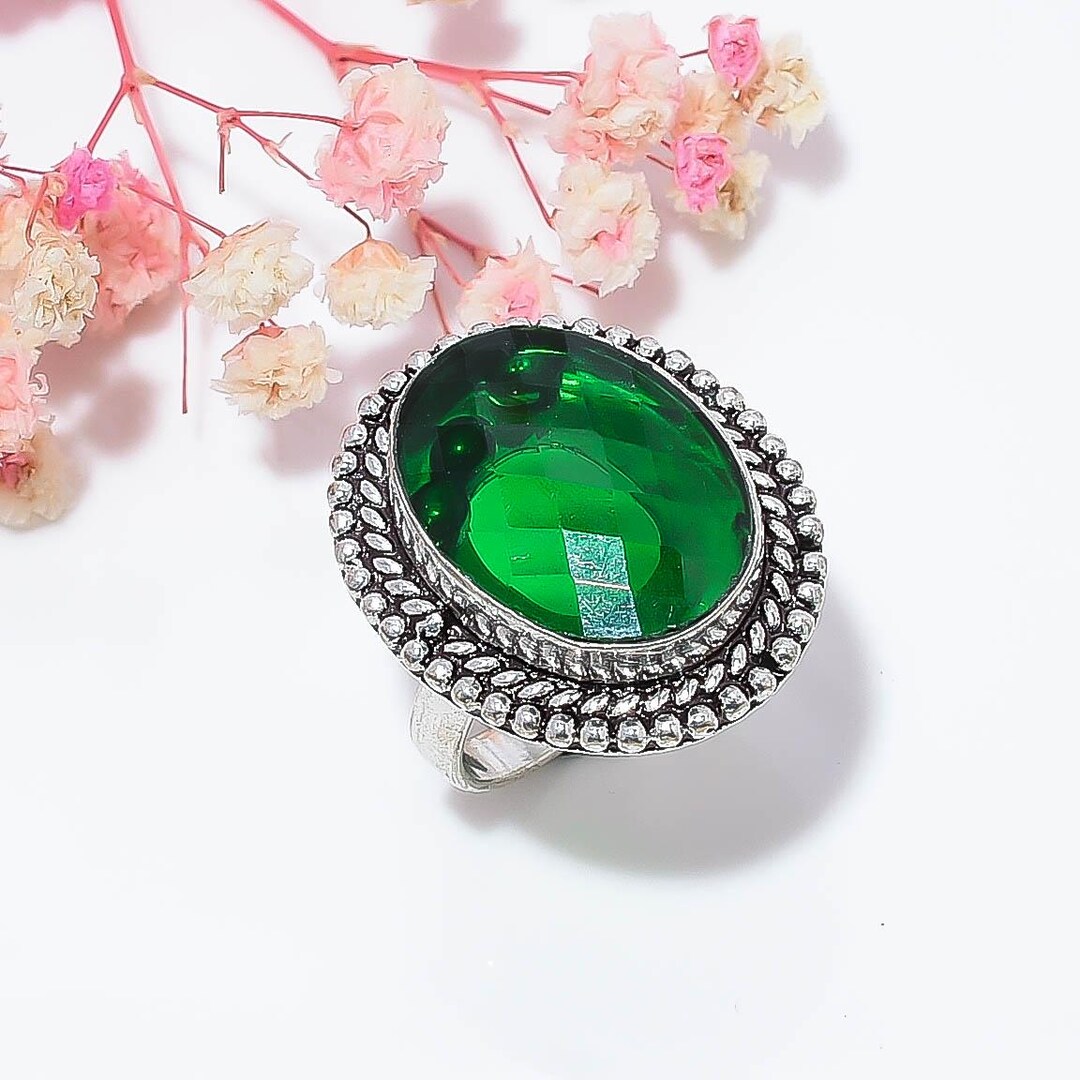 Chrome Diopside Ring Silver Plated | Oval May Birthstone Green | Heart ...