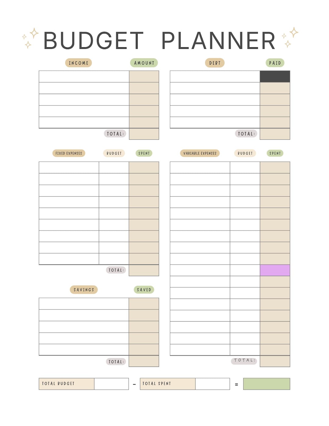 Monthly Budget Planner | Printable Finance Tracker | Expense Organizer ...