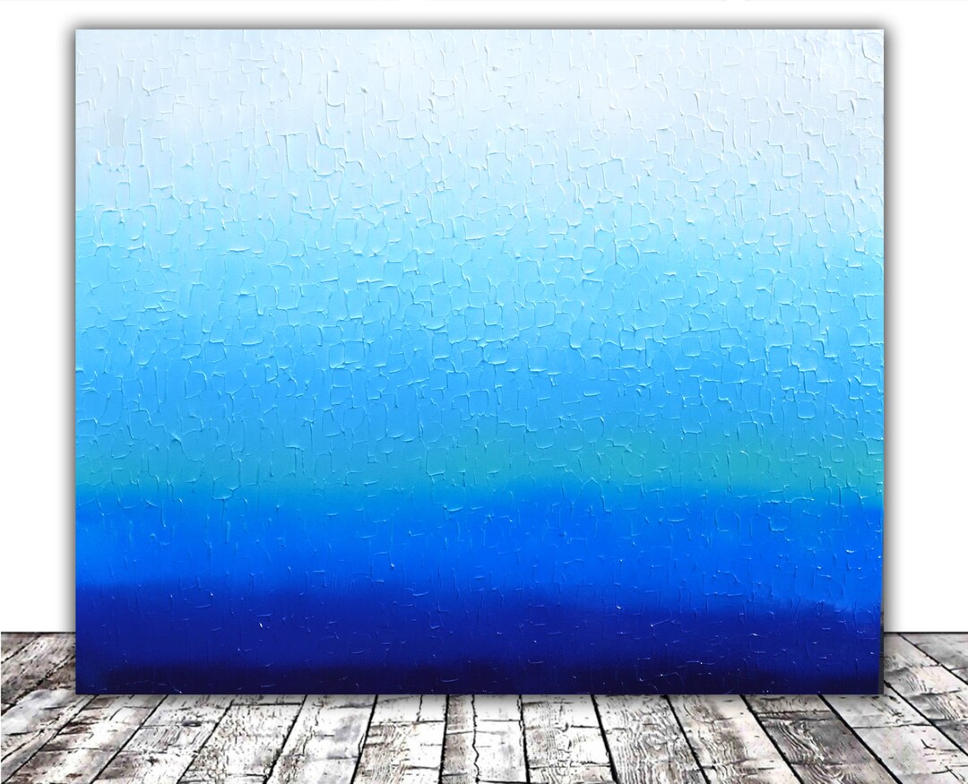 Large Original BLUE ABSTRACT PAINTING Heavy Textured Blue Gradient ...