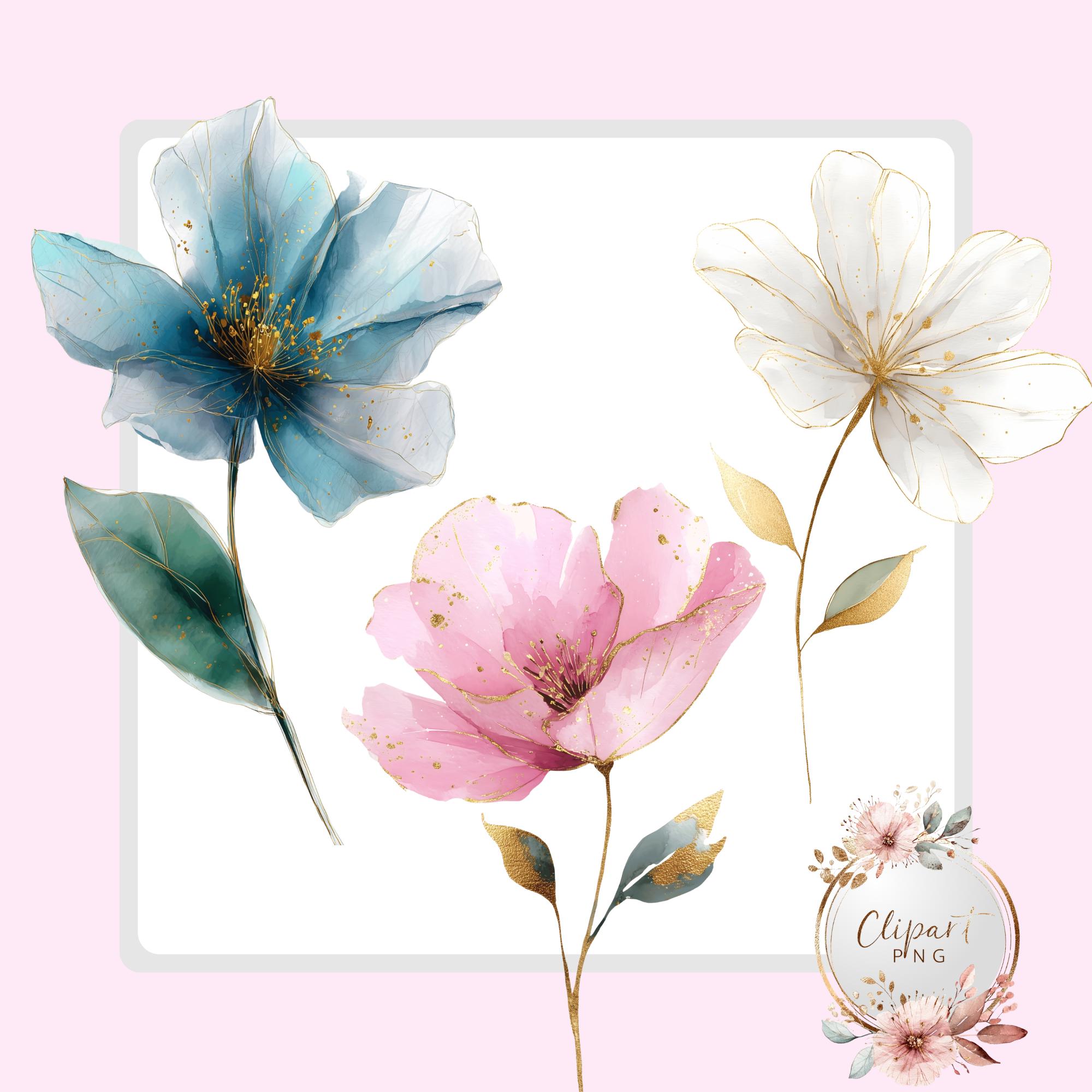 10 Watercolor Flower Clipart PNG, Transparent Floral Elements for DIY ...