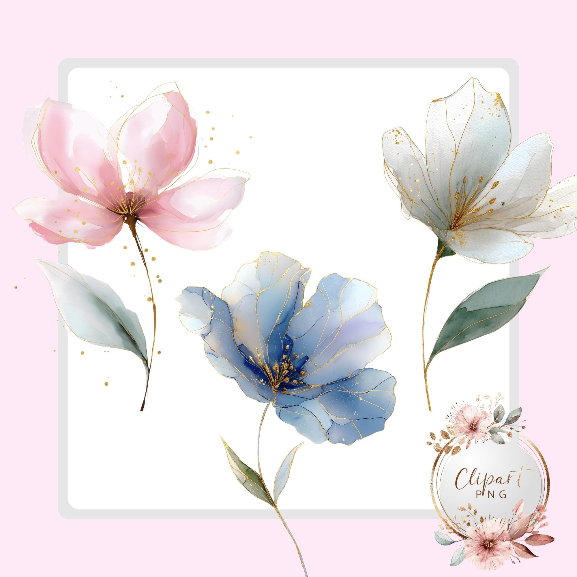 10 Watercolor Flower Clipart PNG, Transparent Floral Elements for DIY ...
