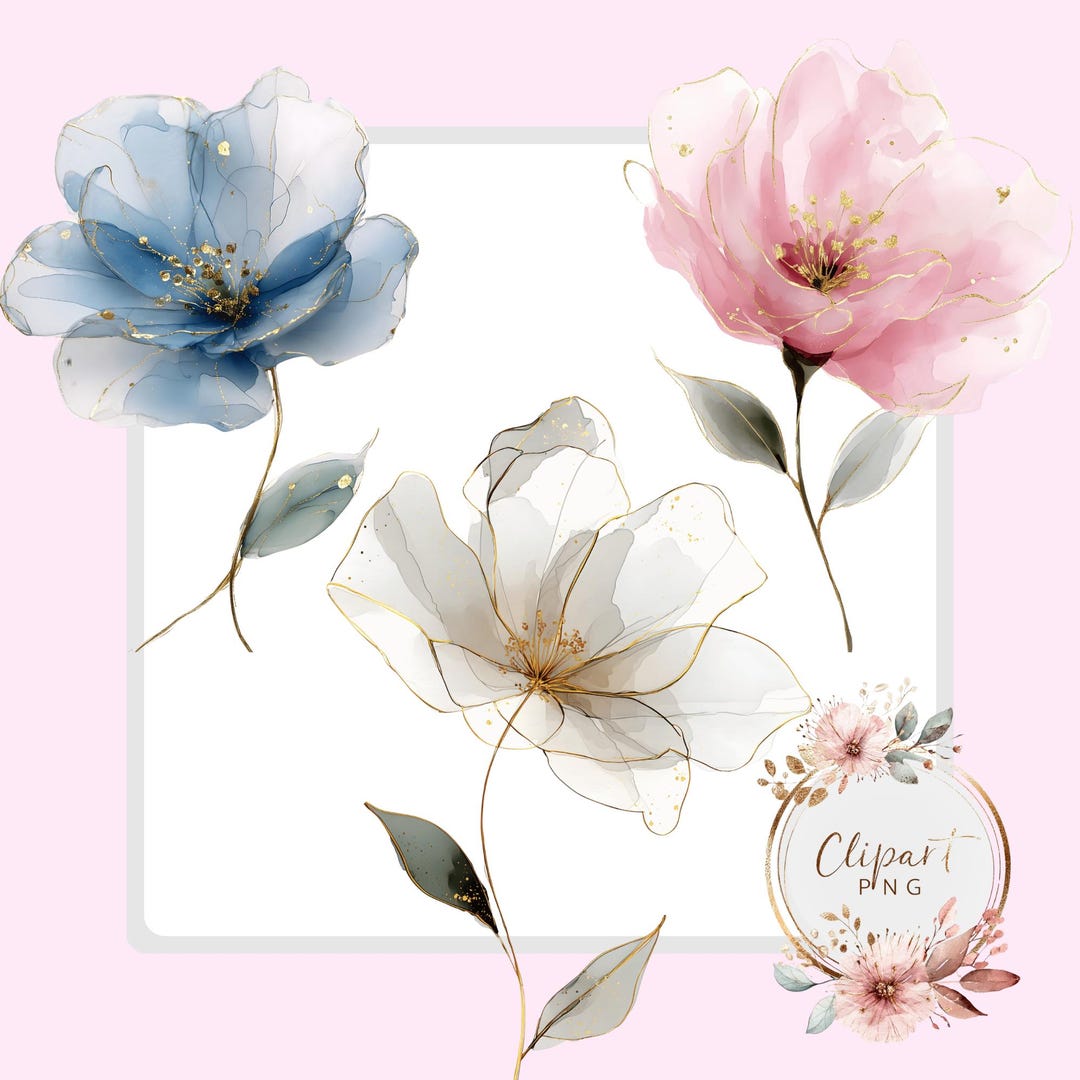 10 Watercolor Flower Clipart PNG, Transparent Floral Elements for DIY ...