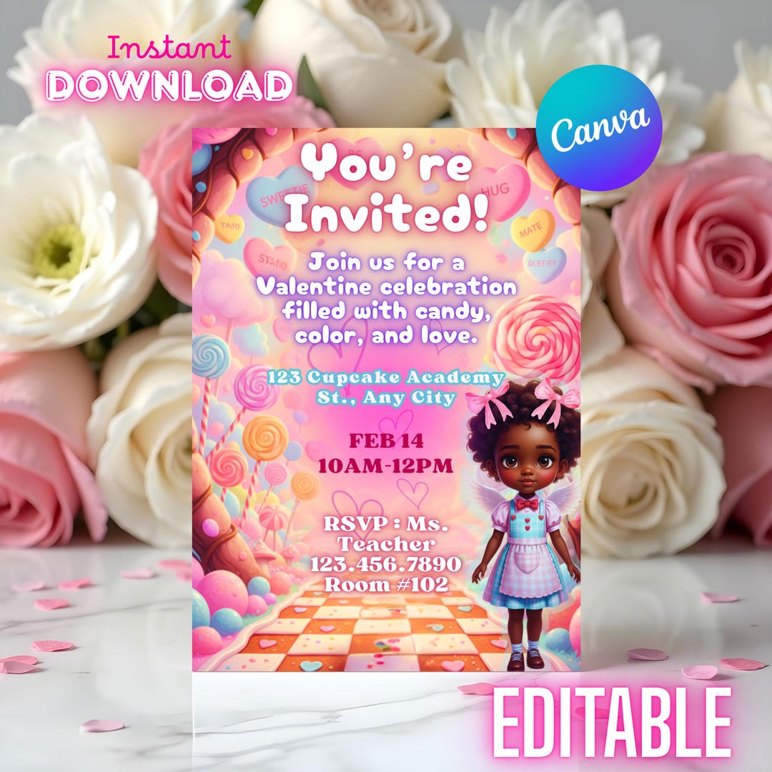 Candy Land Valentine Invitation | Girls School Party, Thank You Card ...