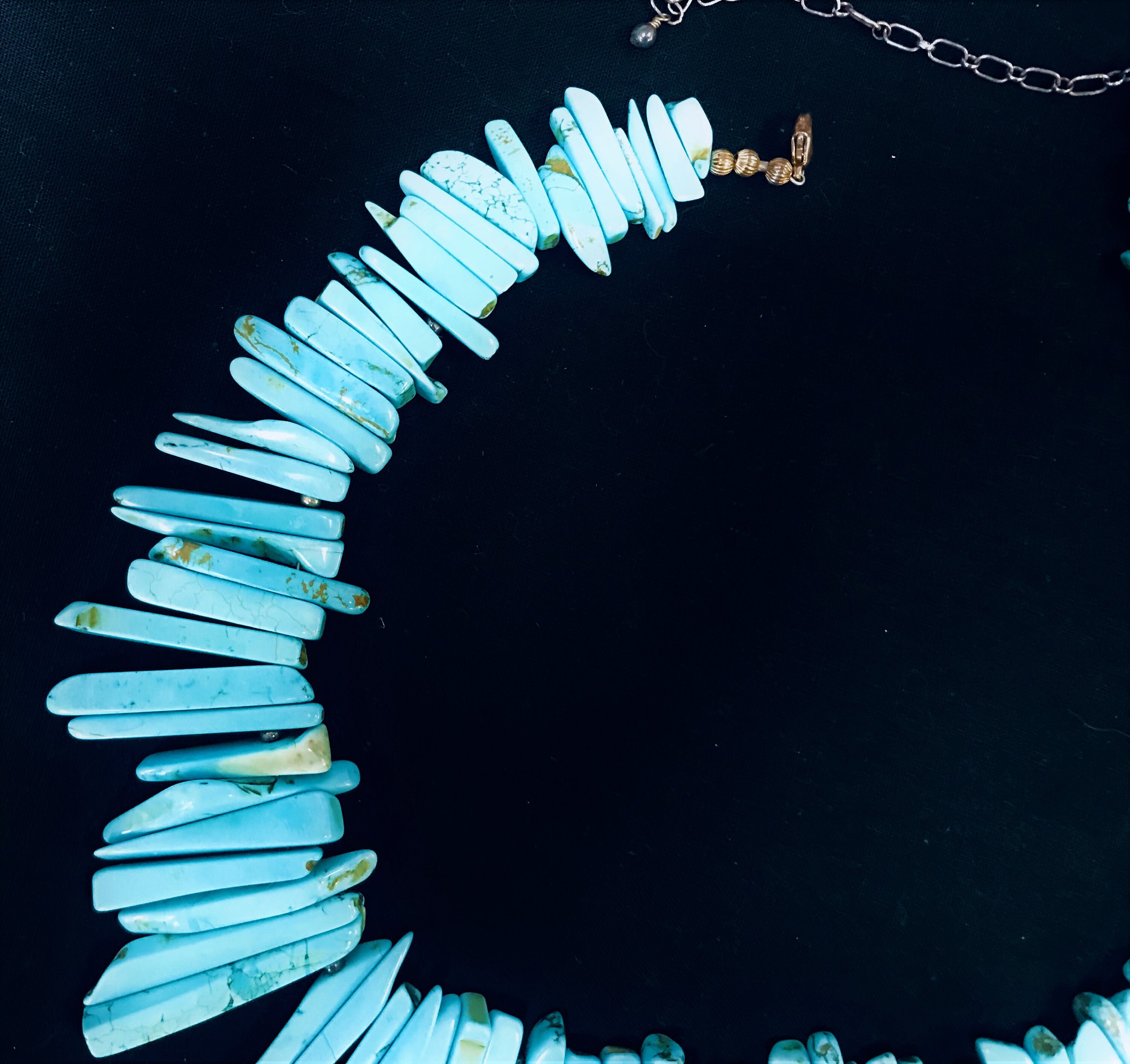 Vintage Cleopatra Style Turquoise Block Stick Tooth Statement Necklace ...