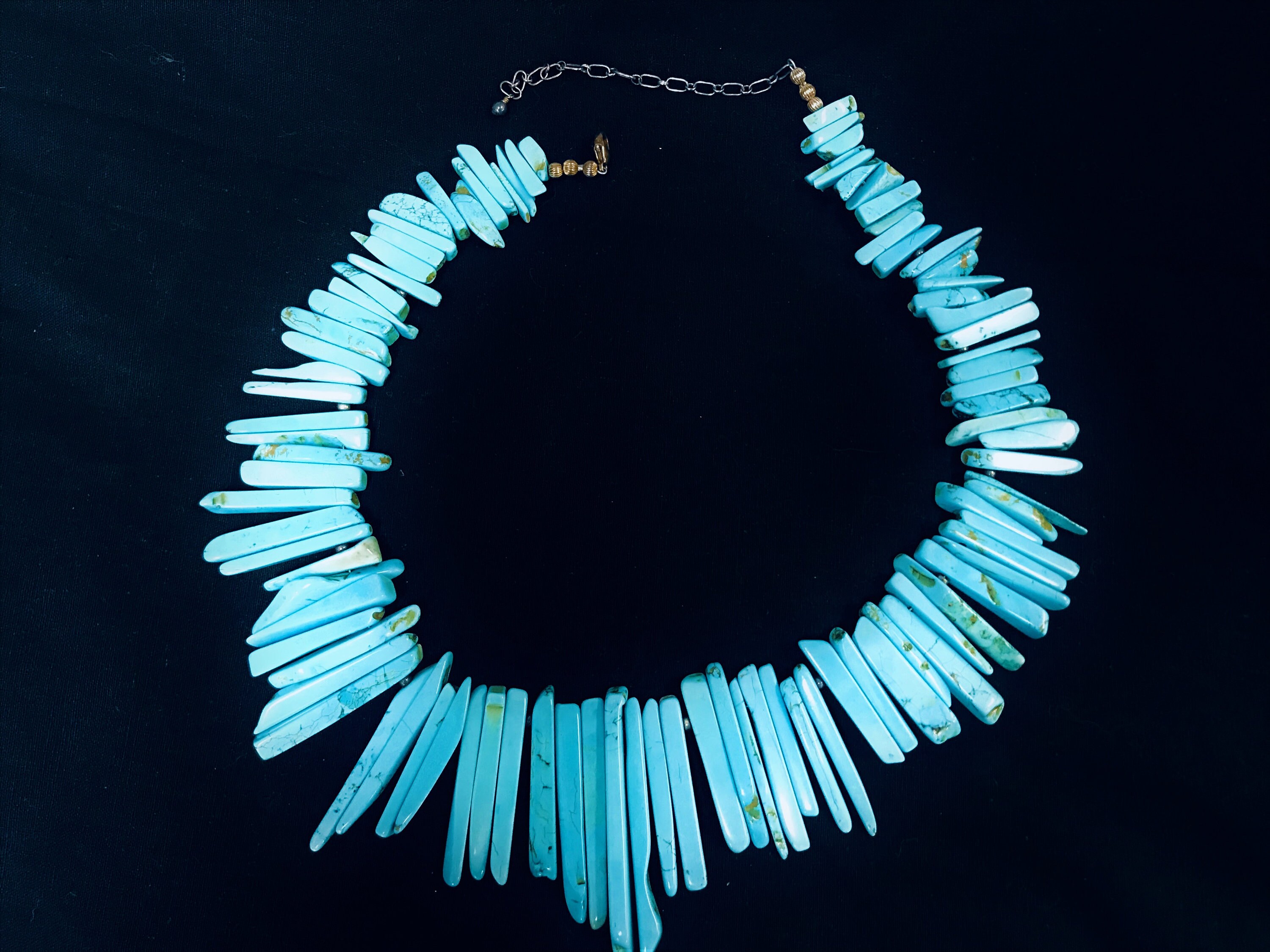 Vintage Cleopatra Style Turquoise Block Stick Tooth Statement Necklace ...