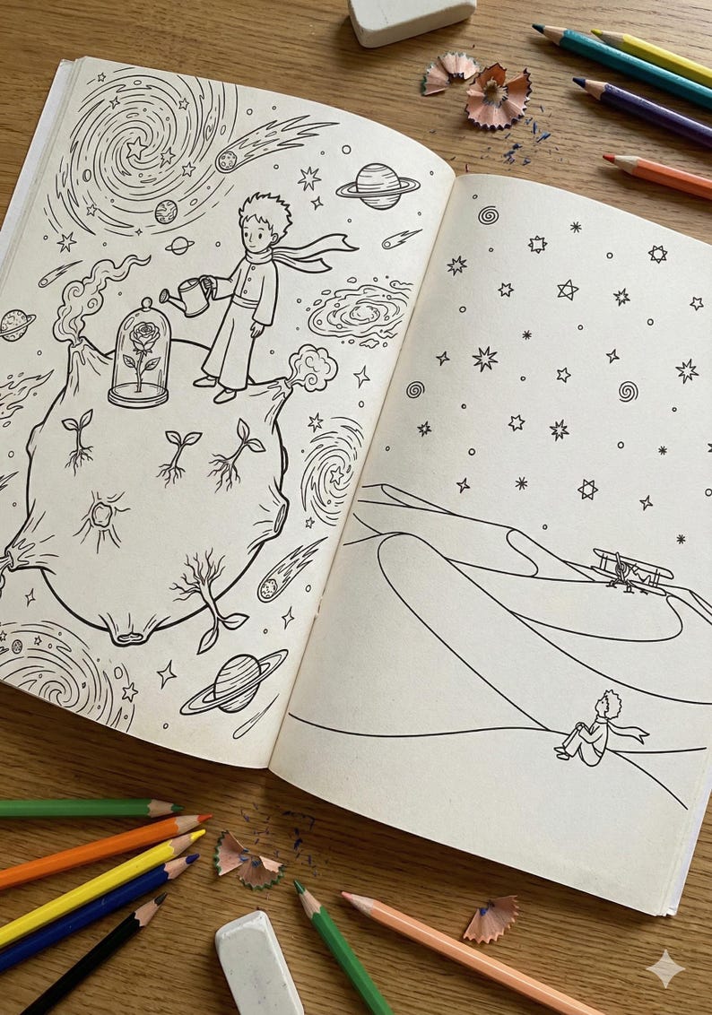 10 Little Prince Inspired Coloring Pages for Adults & Kids, Mindfulness ...
