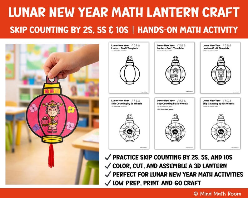 Lunar New Year Math Lantern Craft | Skip Counting Activity (PDF Pattern ...