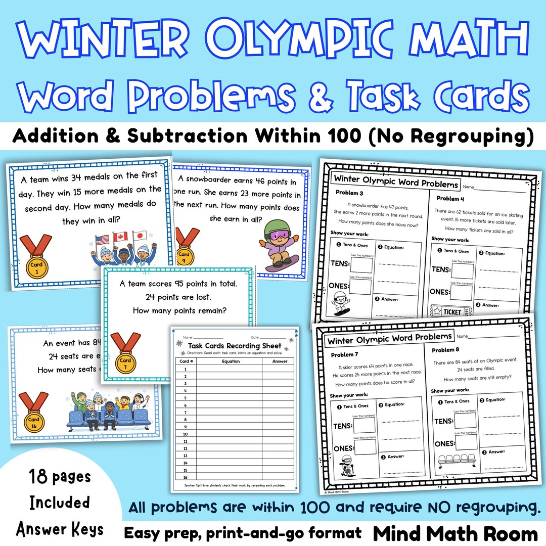 Winter Olympic Math Word Problems | Addition and Subtraction Within 100 ...