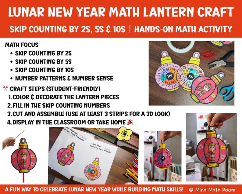 Lunar New Year Math Lantern Craft | Skip Counting Activity (PDF Pattern ...