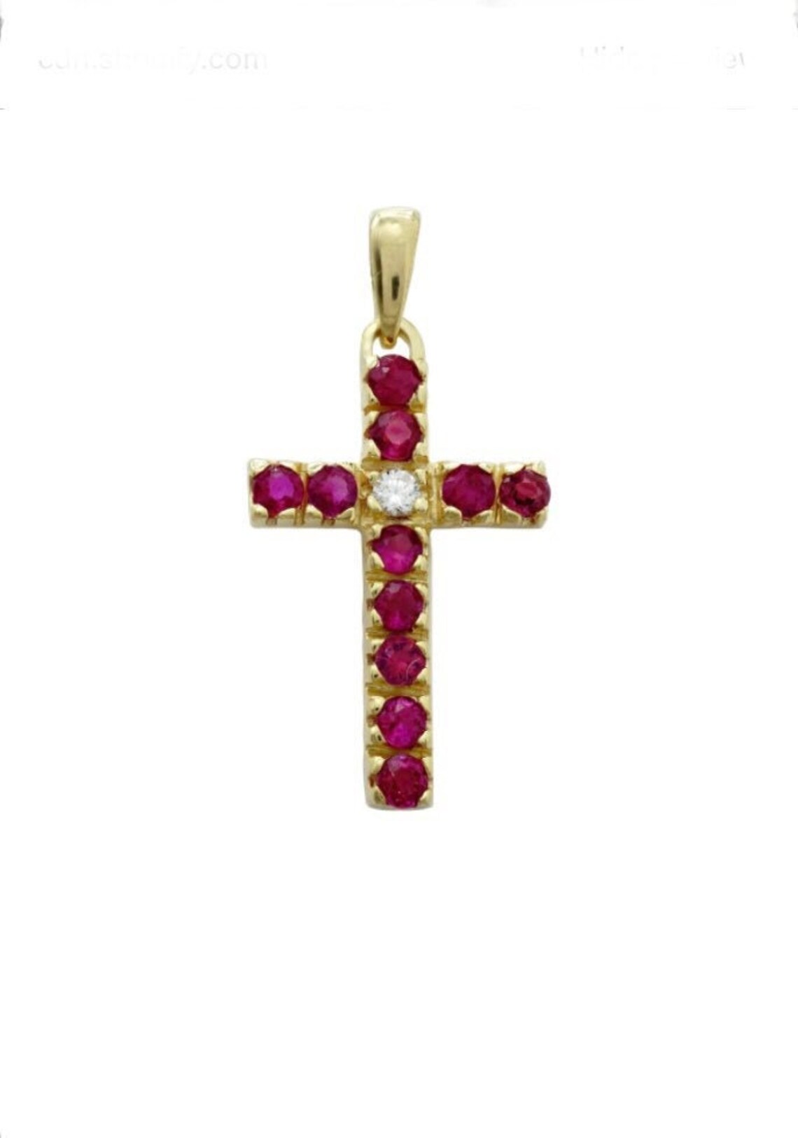 Religious 14K Yellow Gold Classic Cross Pendant With Genuine Diamond ...