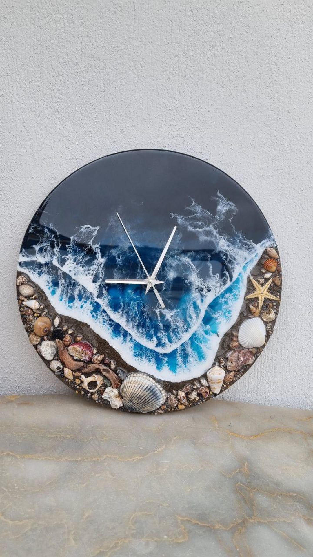 Ocean Resin Wall Clock, Real Seashells, Beach Decor, Housewarming Gift ...