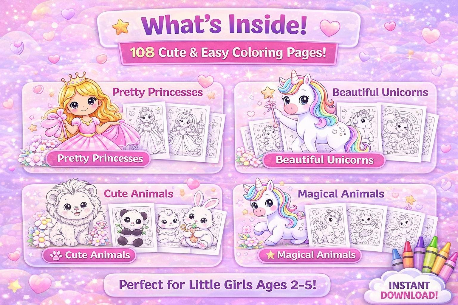 Mega Cute Animals & Unicorn Coloring Bundle for Kids Ages 2-5 ...