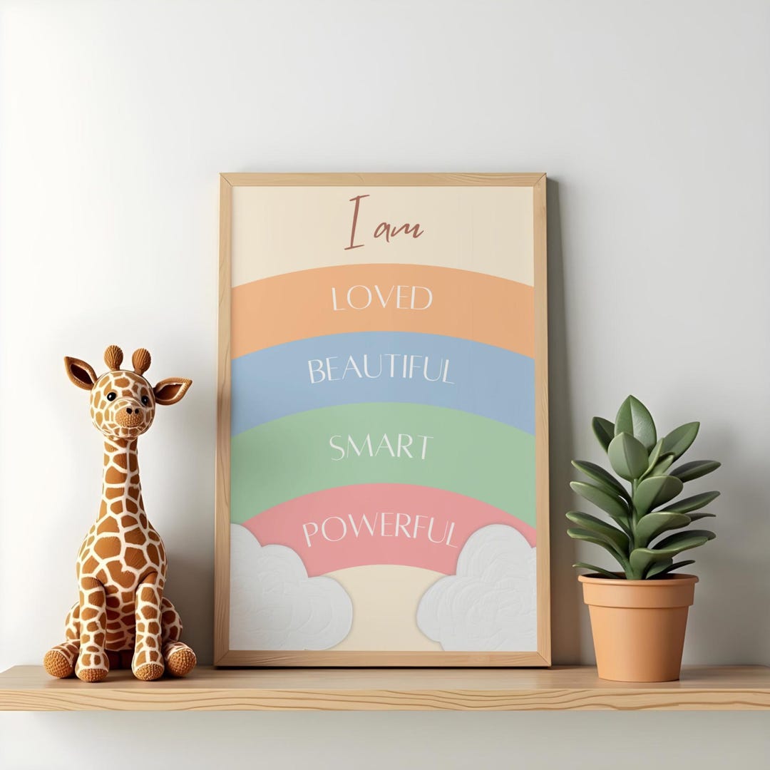 Positive Affirmation Wall Art Printable, Rainbow Decor “I Am Loved ...