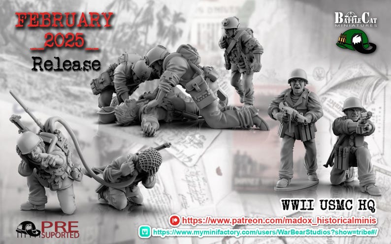 WWII USMC HQ, 28mm (1:56) World War 2 Historic Miniature by Battlecat ...