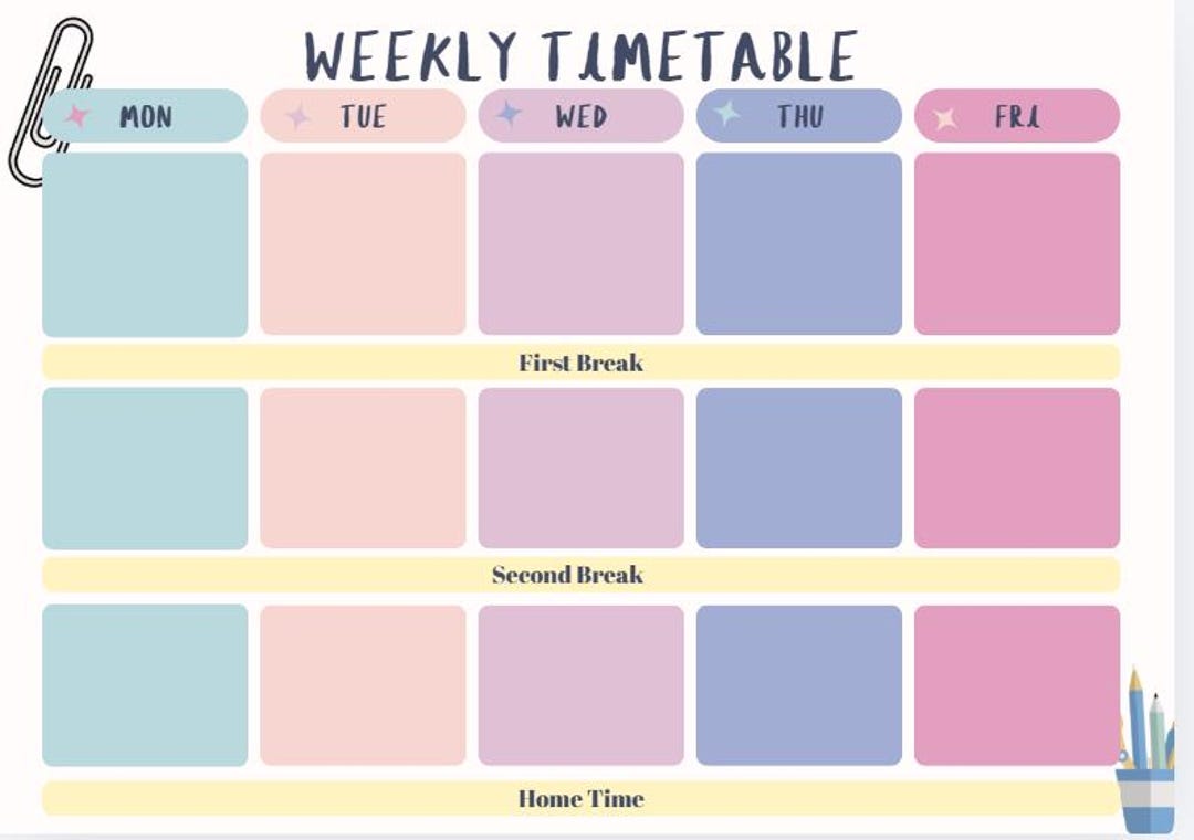 Editable Student Timetable Template - Etsy