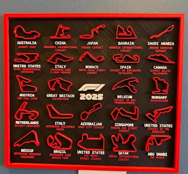 F1 Racing Circuit Map, 2025 Formula 1 Schedule (digital Download) - Etsy