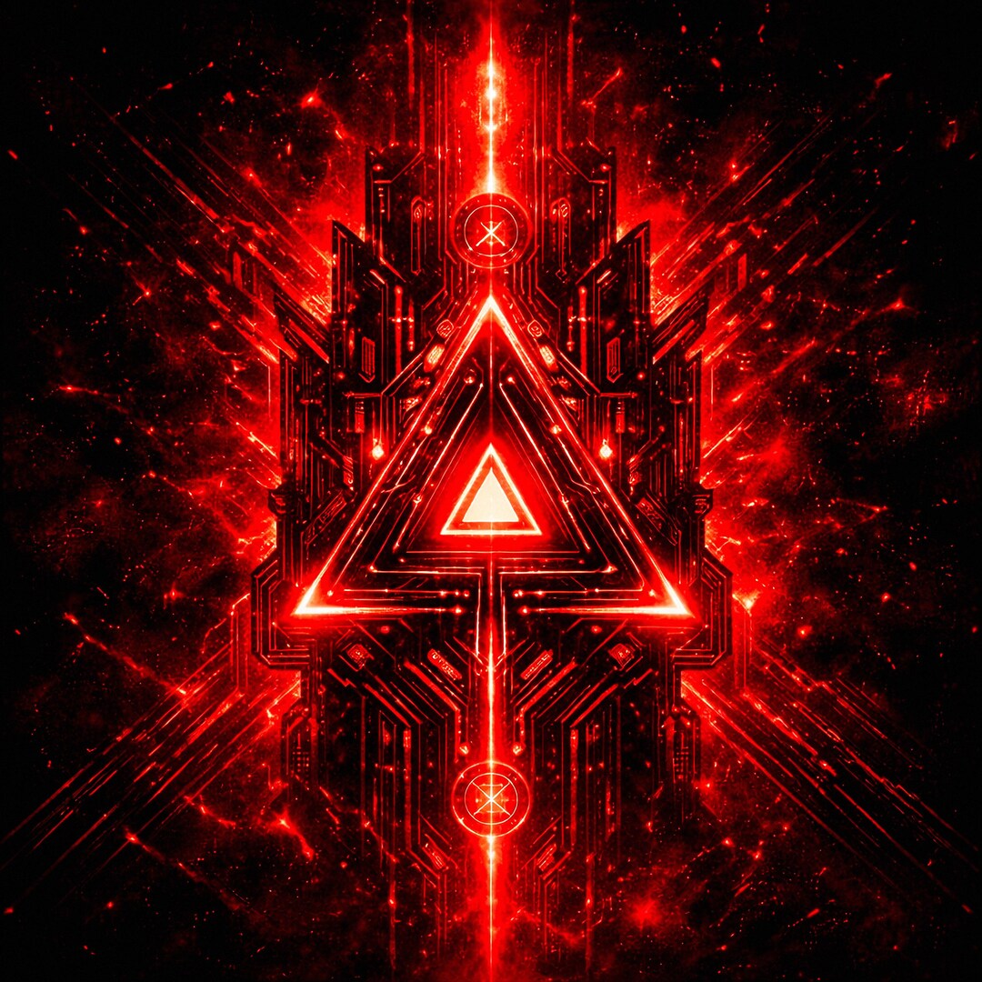 Cyber Sigils Red – Futuristic Techno Album Cover Art, Cyberpunk Occult ...