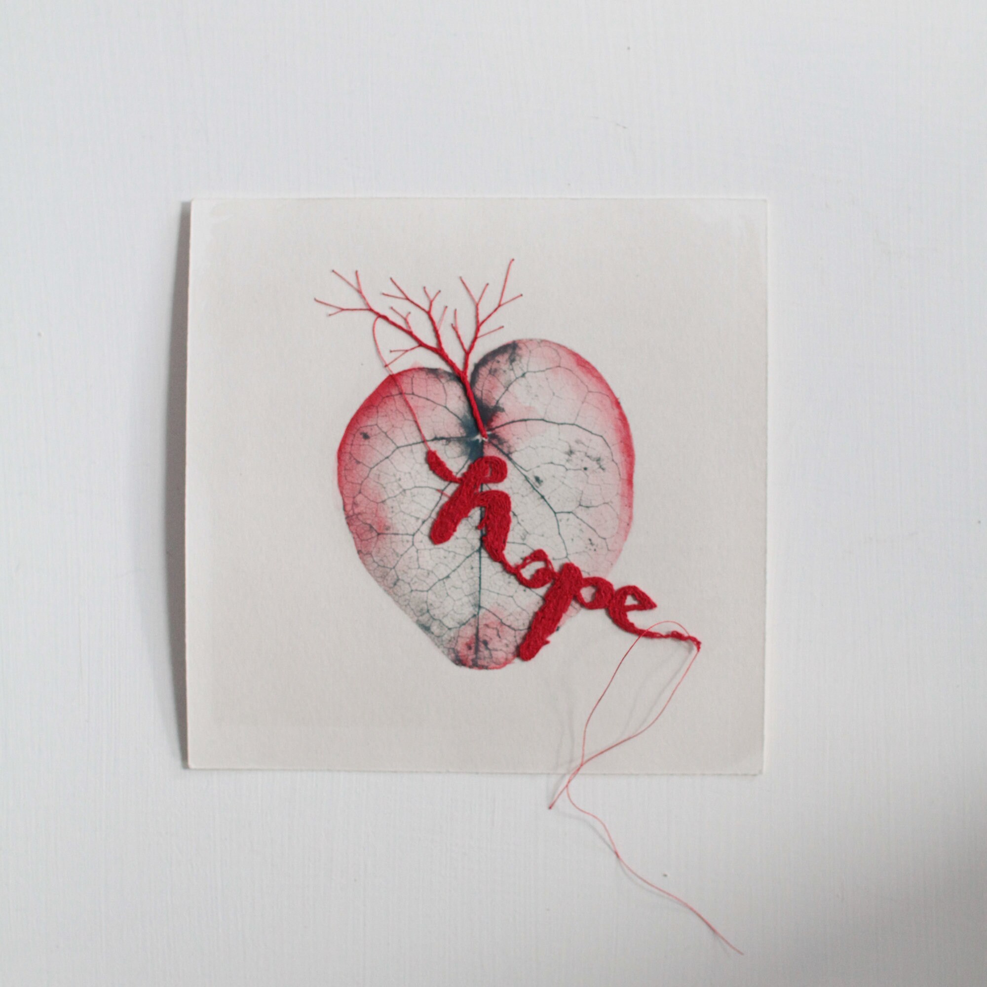 Cyanotype Print of a Leaf Skeleton With Hand Embroidery and a Machine ...