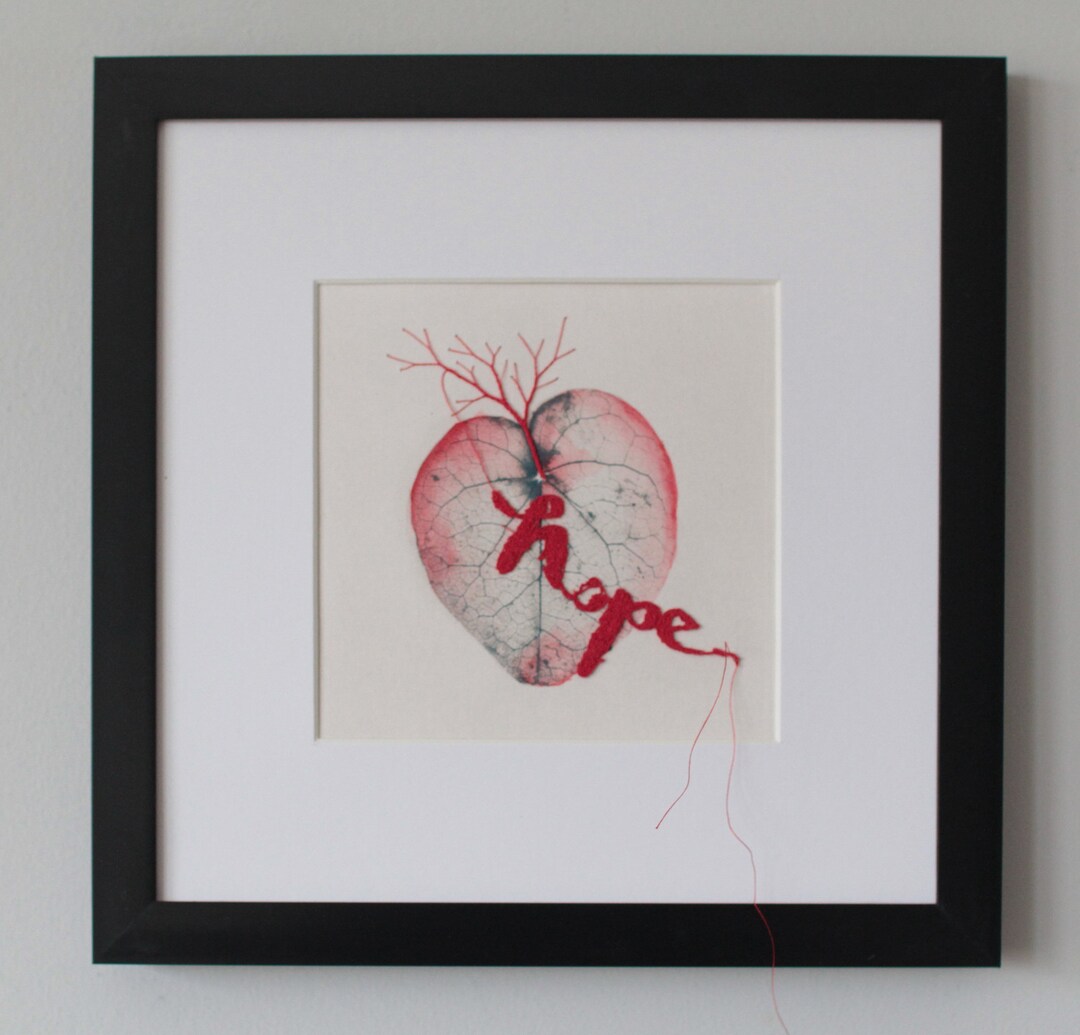 Cyanotype Print of a Leaf Skeleton With Hand Embroidery and a Machine ...