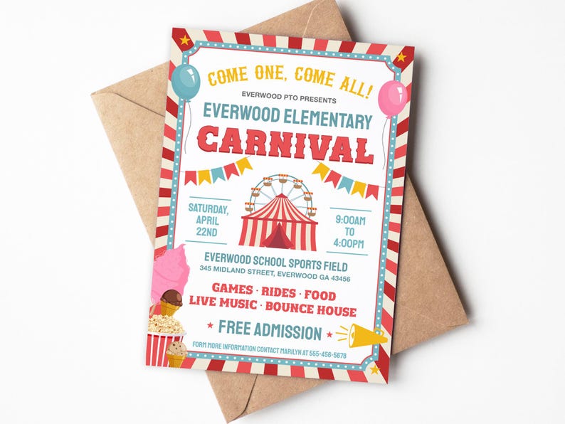 School Carnival Flyer & Welcome Sign Template | Editable PTO PTA ...