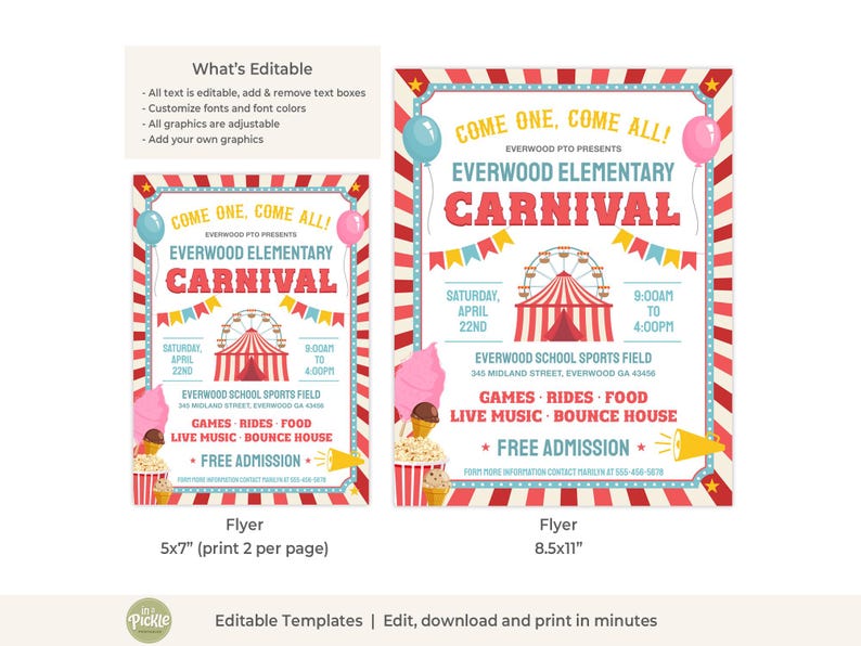 School Carnival Flyer & Welcome Sign Template | Editable PTO PTA ...
