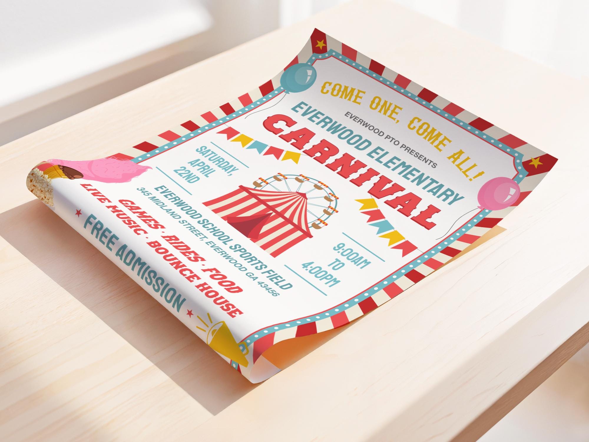 School Carnival Flyer & Welcome Sign Template | Editable PTO PTA ...