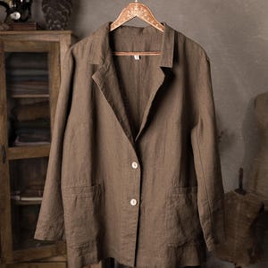 Women's Classic Linen Jacket - STUDIO. Boxy Linen Blazer With Elbow ...