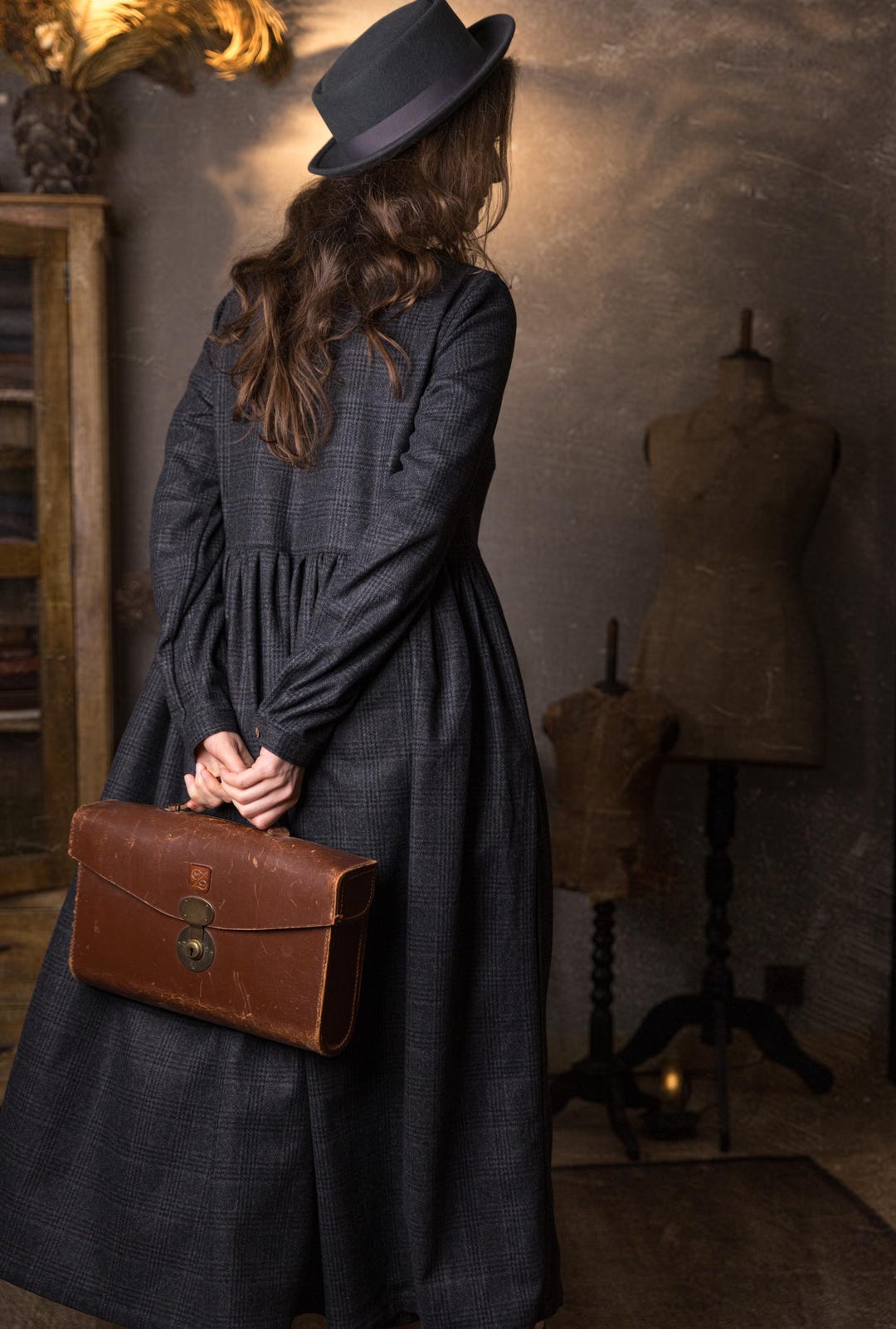 Wool Flannel Smock Dress With a Gathered Skirt and Long Sleeves THE ...