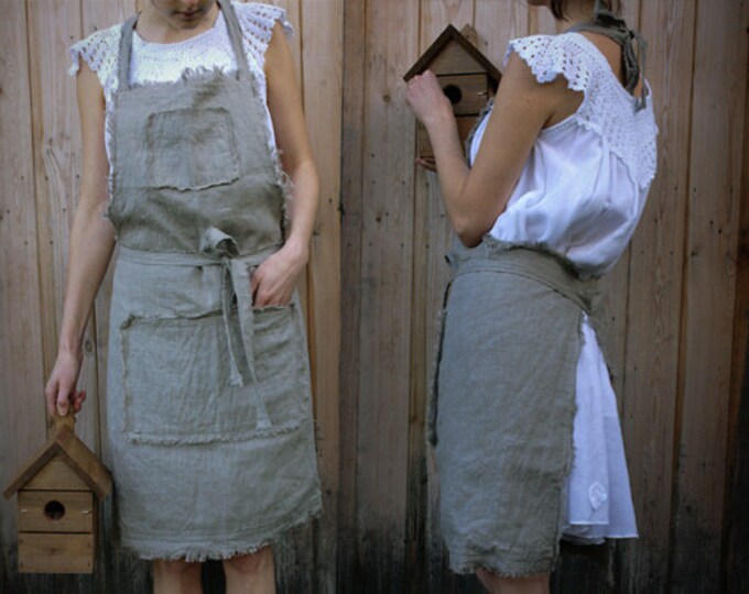 SALE Pure Natural Linen Rustic Style Apron Unique and the Only One - Etsy