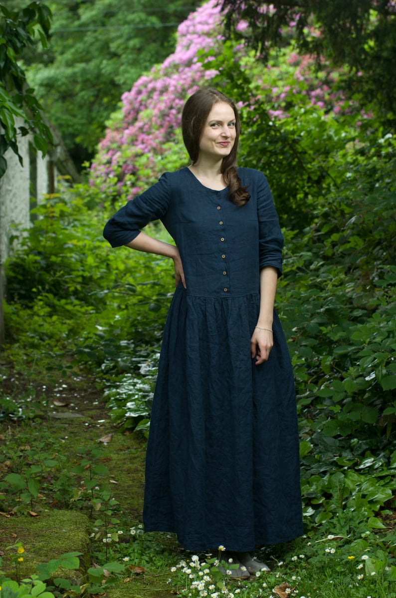 Loose Linen Maxi Dress NOSTALGIA, Boho Button-front, Pockets - Etsy