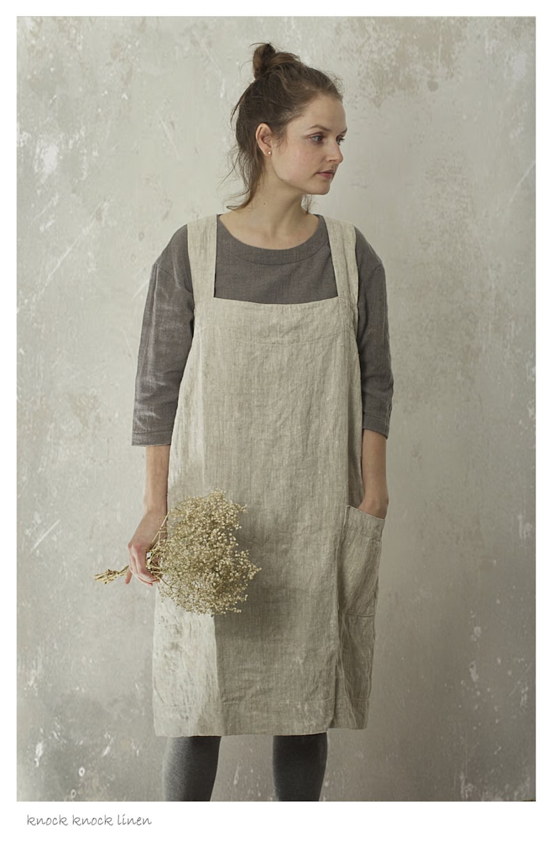 Linen PINAFORE Apron Cross Back Apron Linen Smock Apron - Etsy