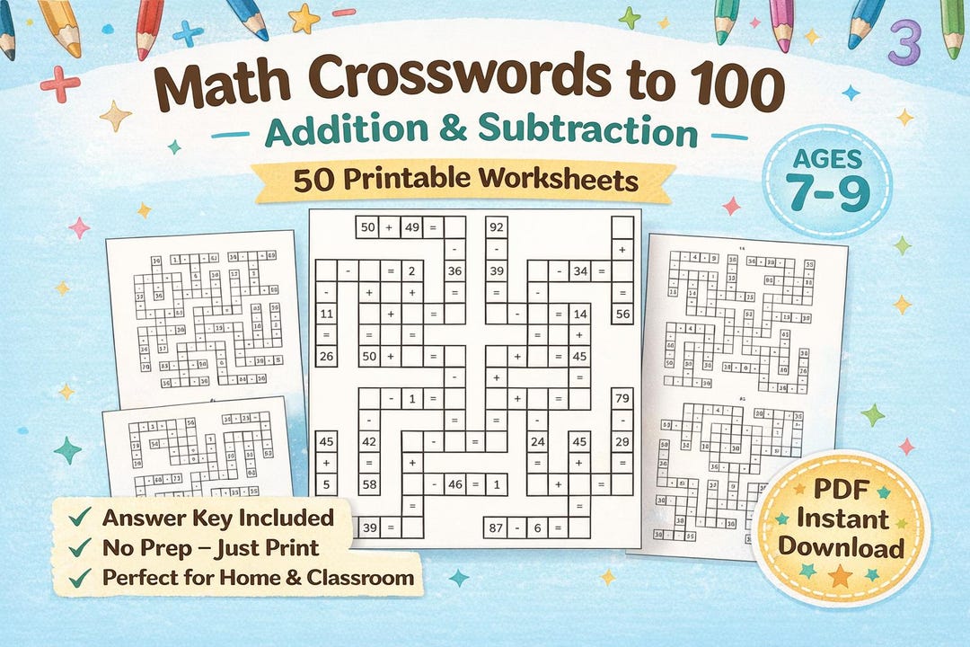 Math Crossword Puzzles With Two-digit Numbers | 50 Addition ...