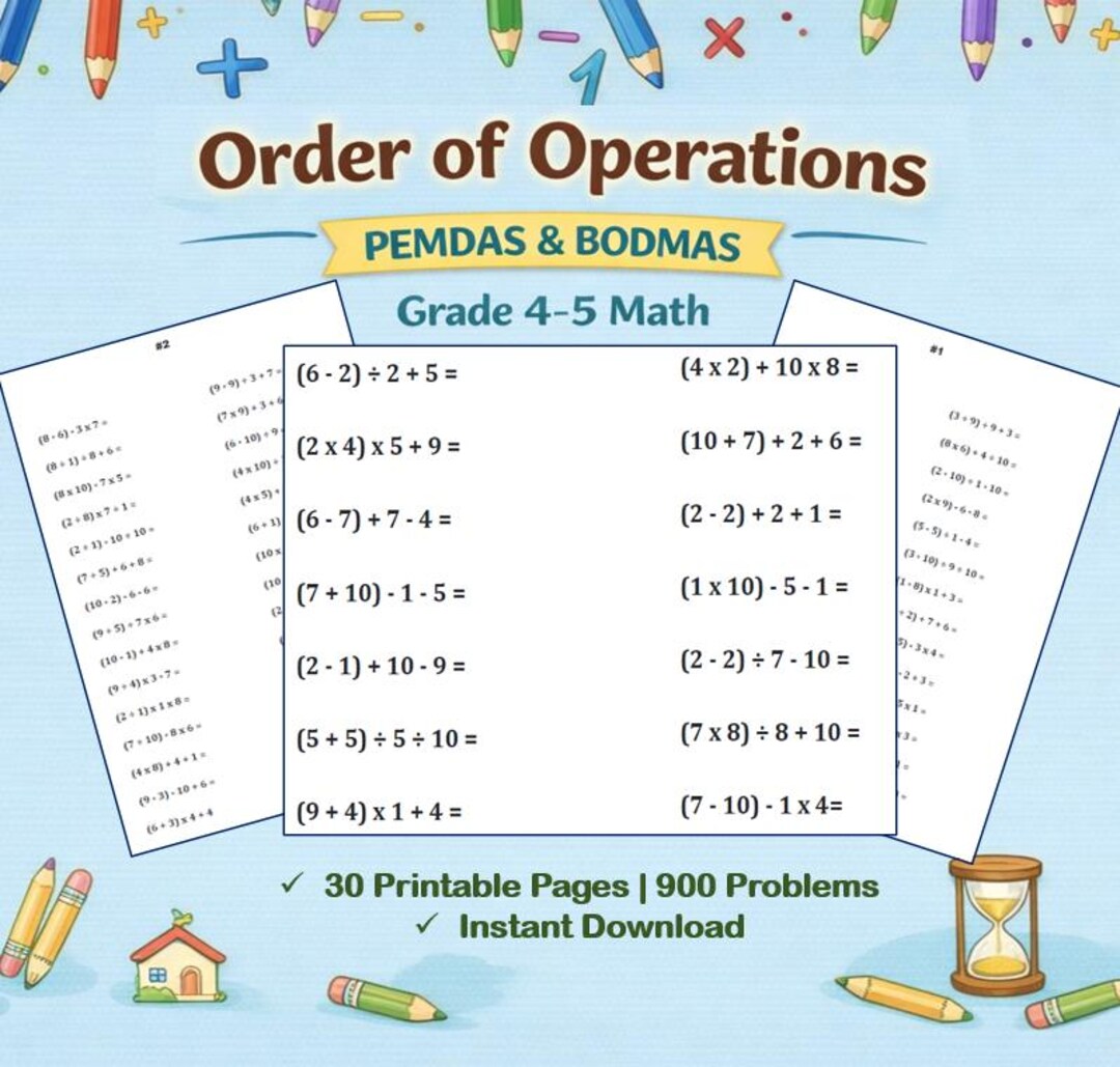 Order of Operations Worksheets | PEMDAS & BODMAS | 30 Printable Math ...