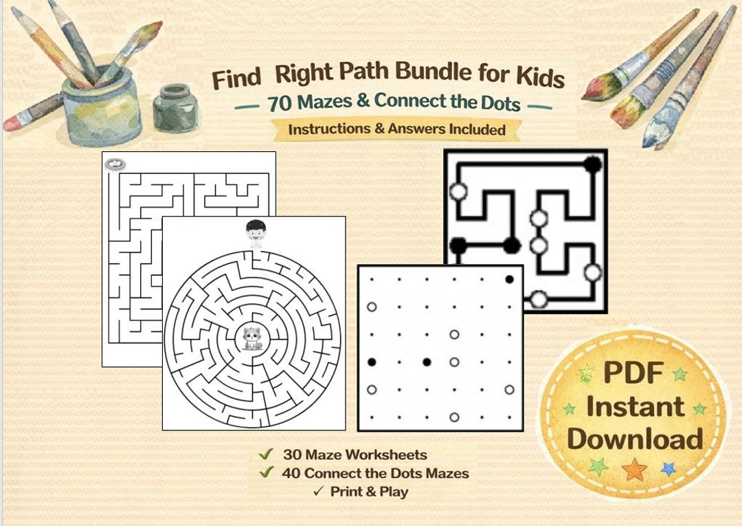 Maze and Connect the Dots Workbook | Kids Brain Games (PDF Pattern) - Etsy