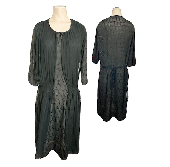 Vintage 1920s 30s Misses' Black Cotton Flapper Style … - Gem