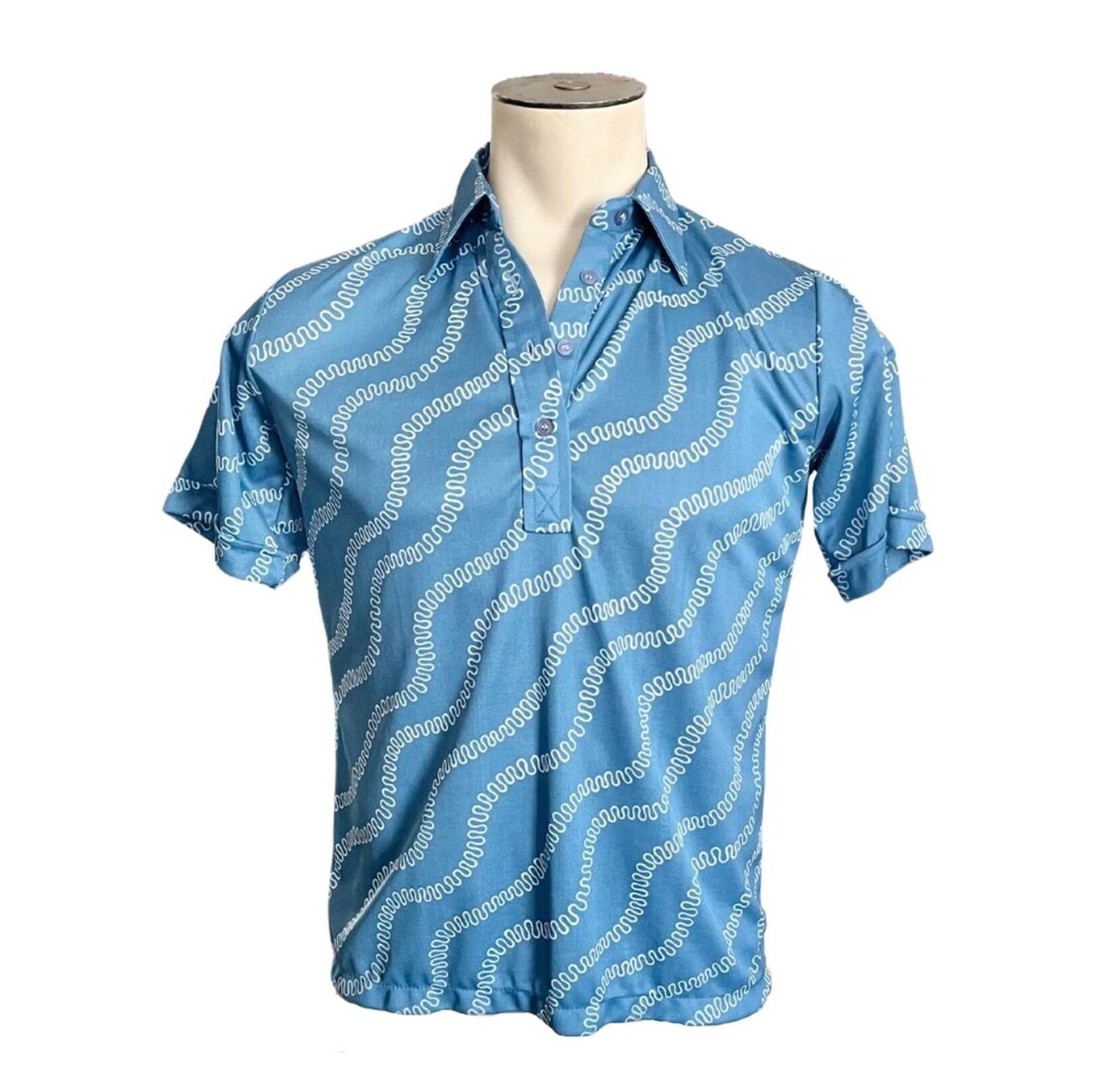 Vintage 1960s 70s Men's Wayne Taylor Blue With White Squiggle Design ...