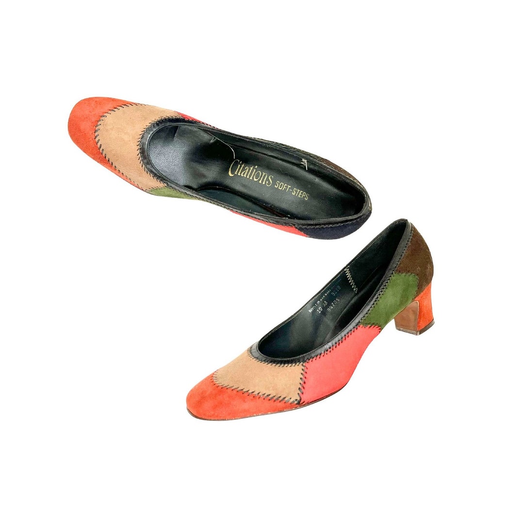 Vintage 1960s 70s Women's Citations Colorful Leather Patchwork Heels ...